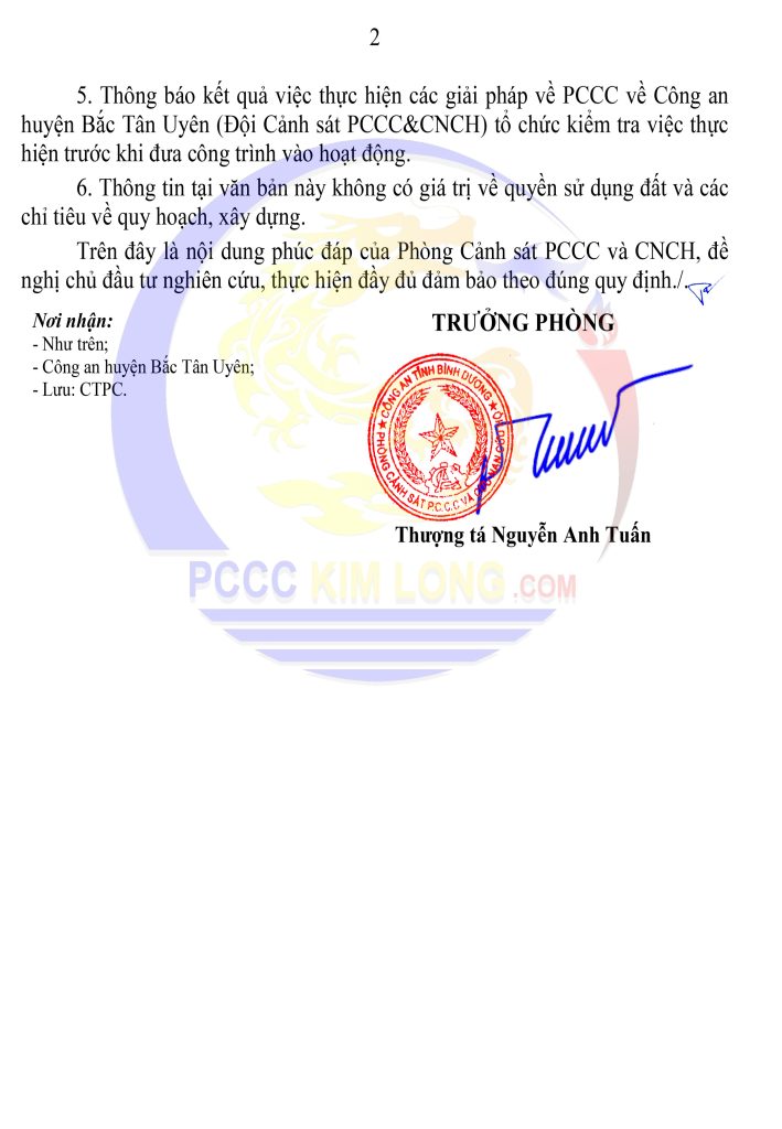 CÔNG VĂN CÔNG TRÌNH KHÔNG ĐỦ ĐIỀU KIỆN THẨM DUYỆT PCCC - PPCC KIM LONG